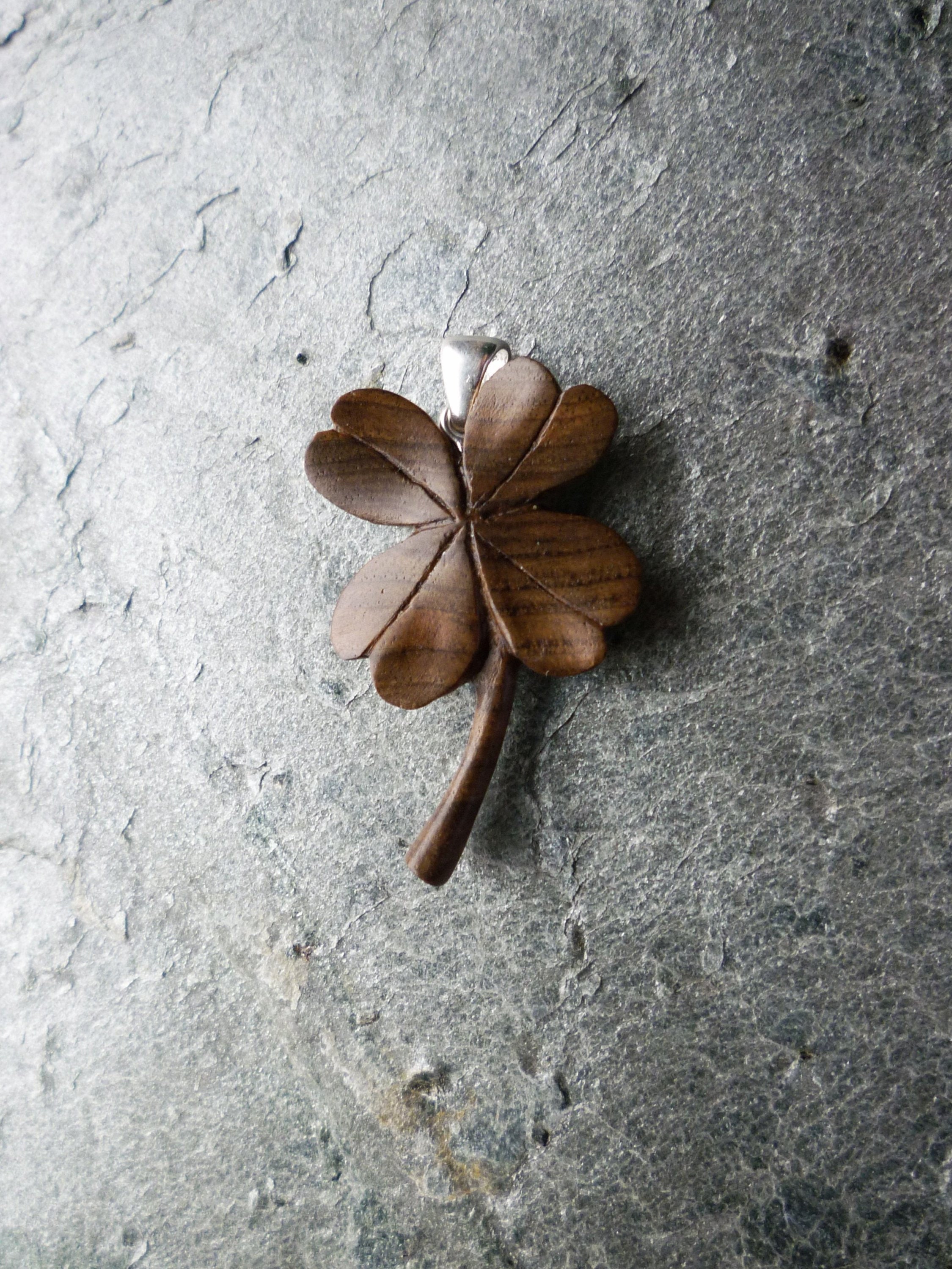 Four Leaf Clover Pendant carved from wood walnut silver | Etsy