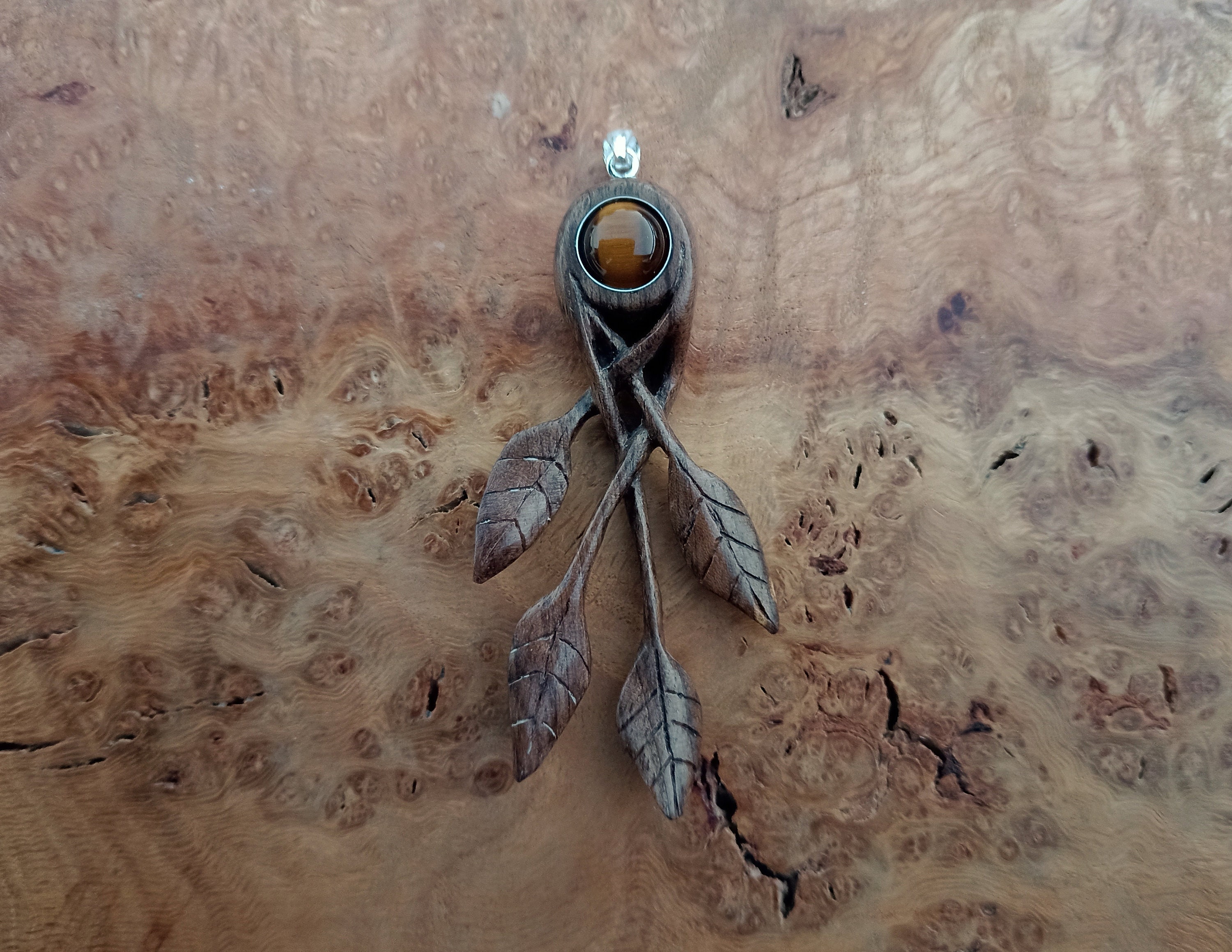 Hand Carved Elven Elfish Wood Pendant Walnut Tiger Eye - Etsy