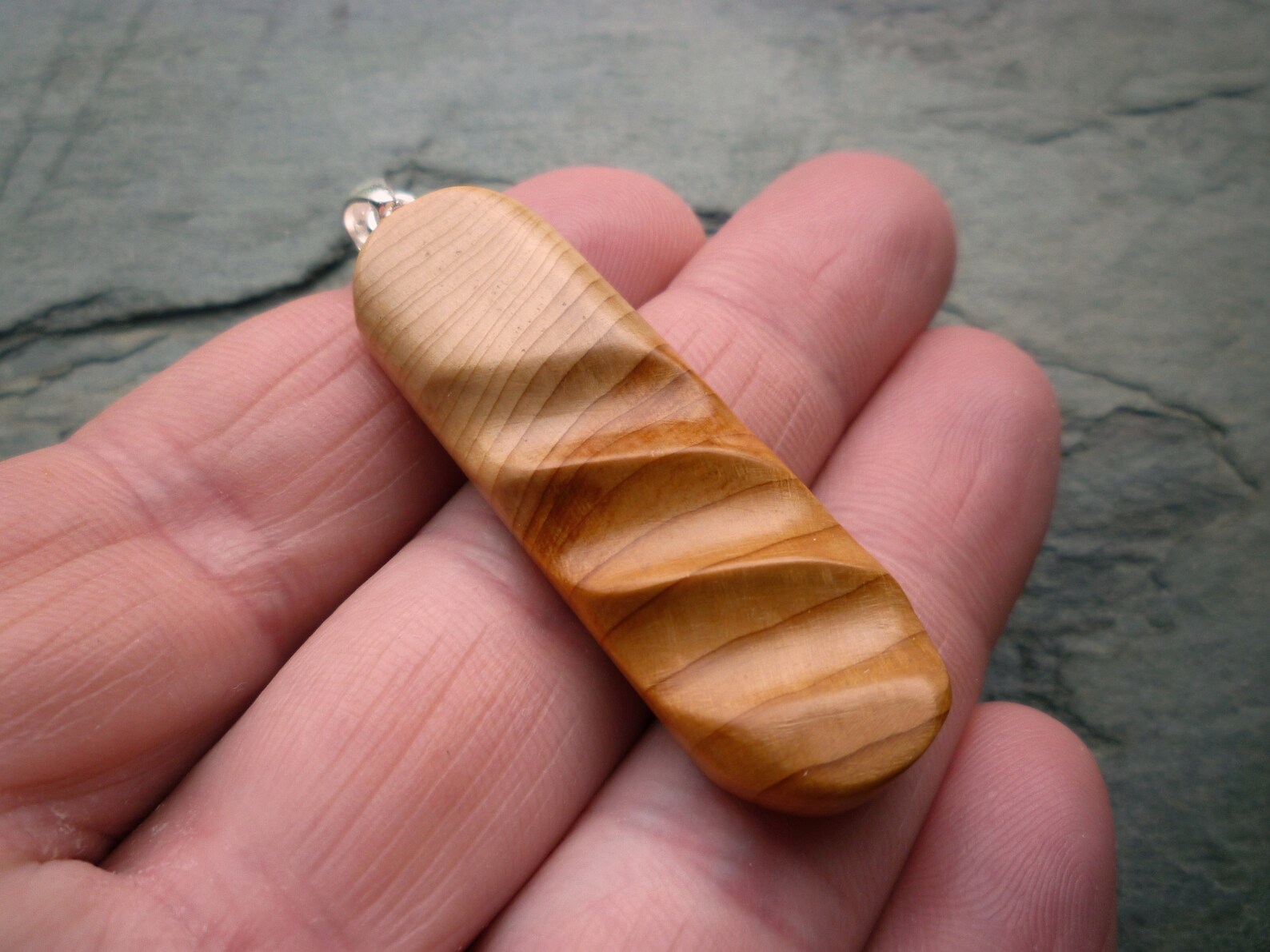 Carved Yew Wood Pendant silver bail | Etsy