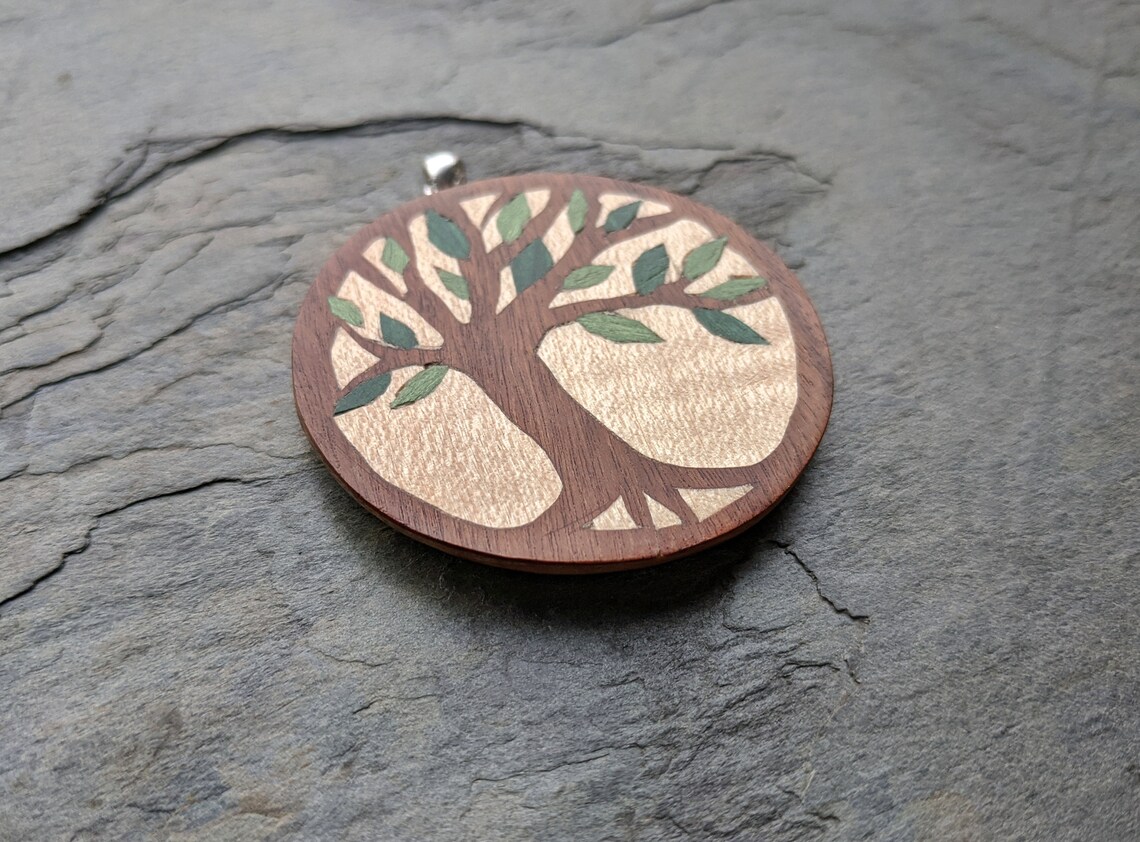 Tree of Life Wood Marquetry Pendant - Etsy