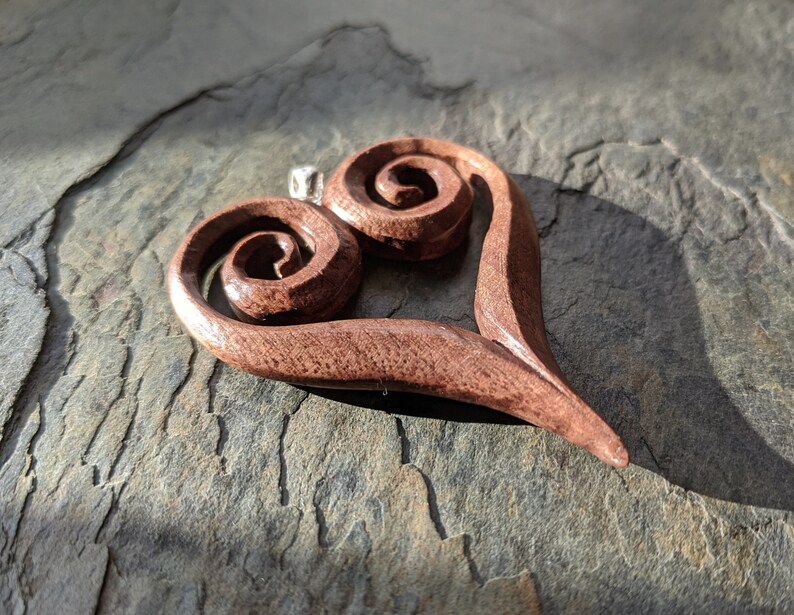 Carved Heart Scroll Wooden Pendant, Walnut Silver - Etsy UK