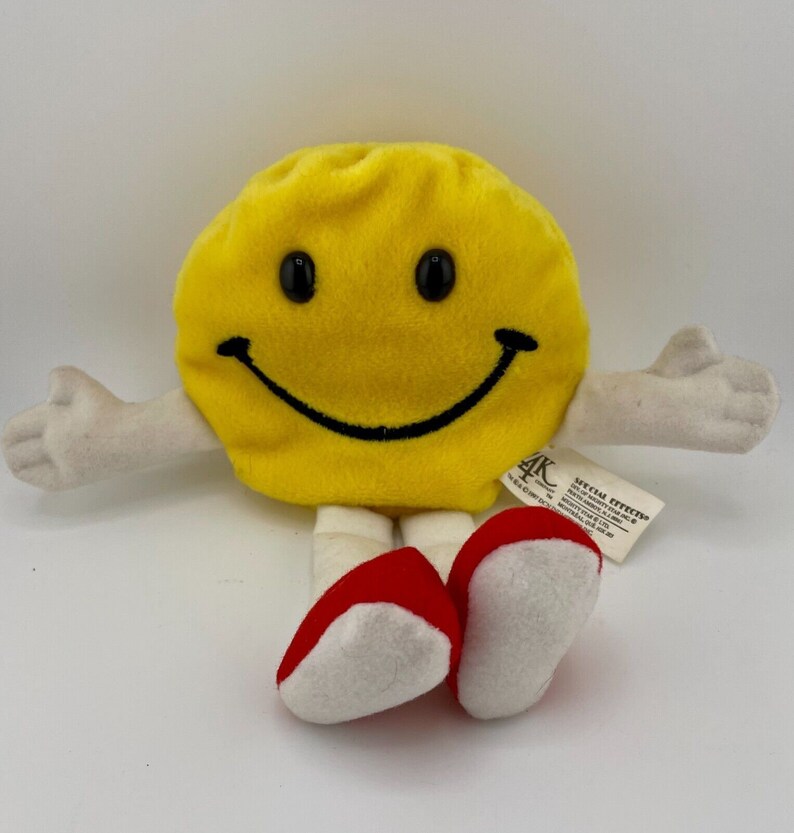 Vintage 24K Stuffed Smiley Face Plush Toy Beanie Boppers 1997 Special ...