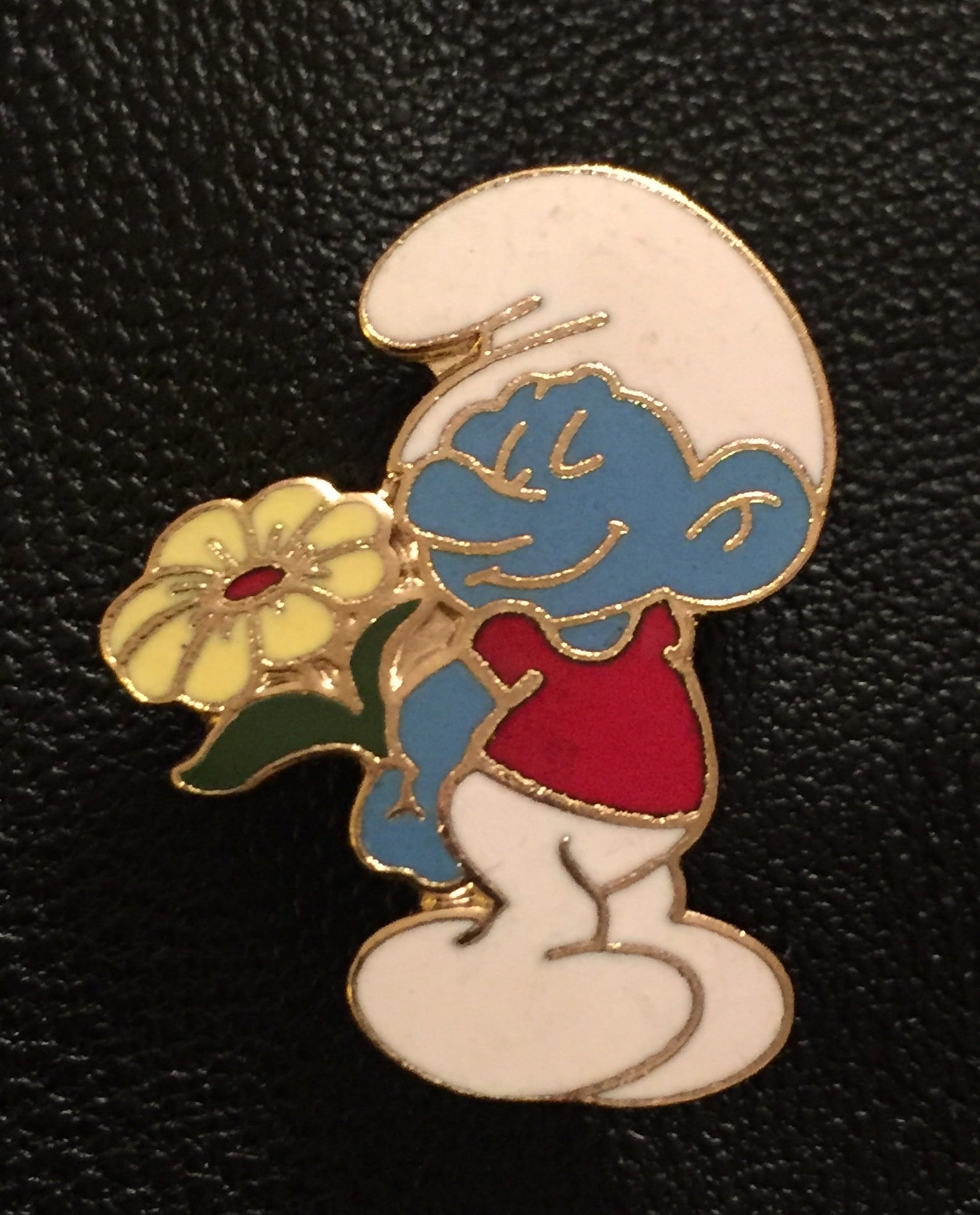 Smurf W/ Flower Brooch Pin by Peyo Standing With Flower - Etsy