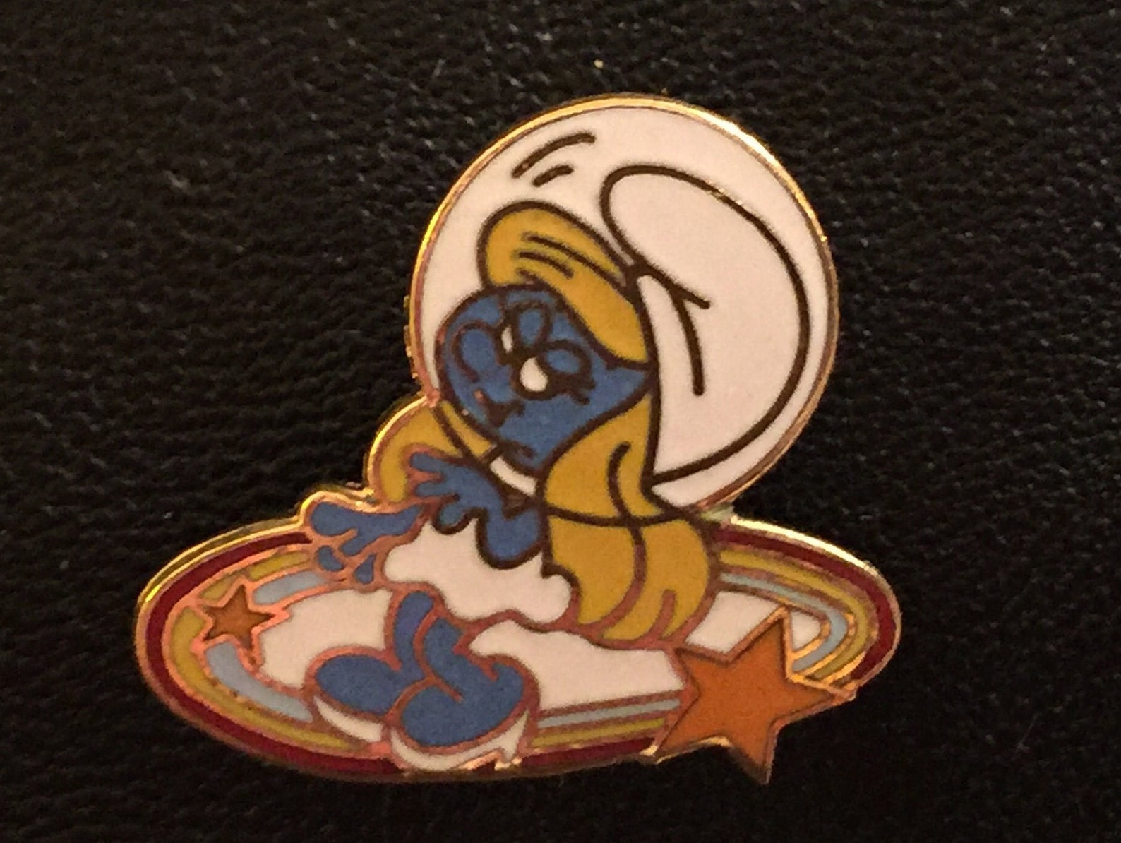 Astro Smurfette With Helmet ~ Sitting on a Galaxy ~ Star ~ Smurf Brooch ...