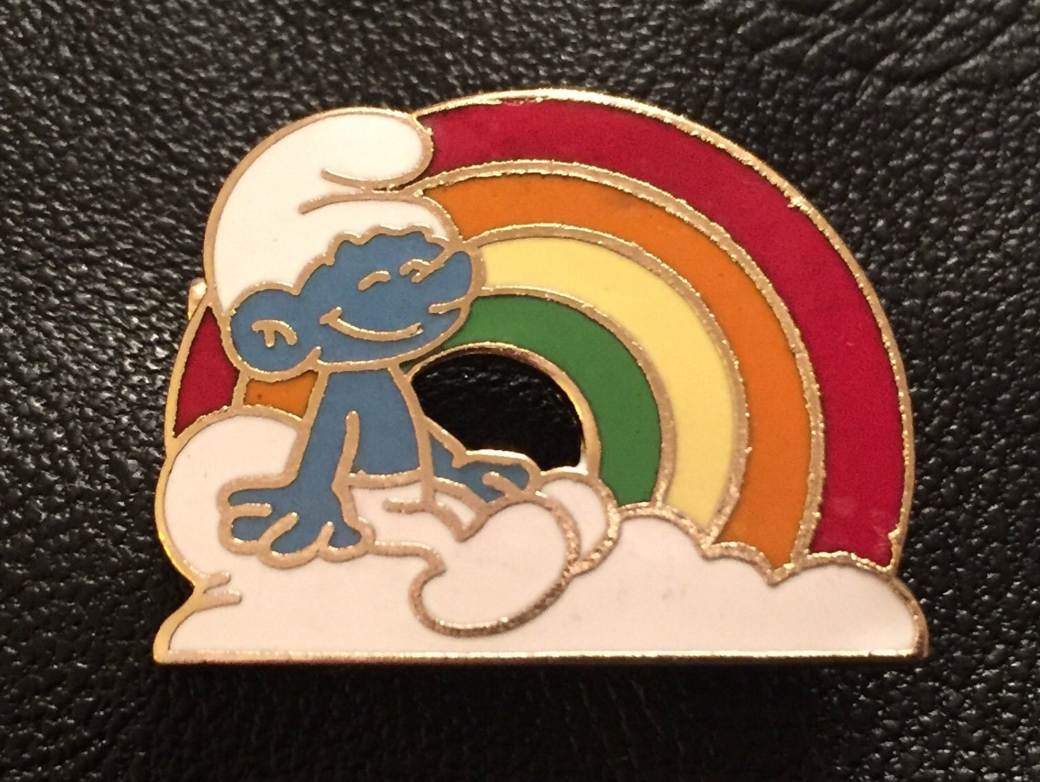 Rainbow Smurf Brooch Pin by Peyo Sitting on Cloud with | Etsy