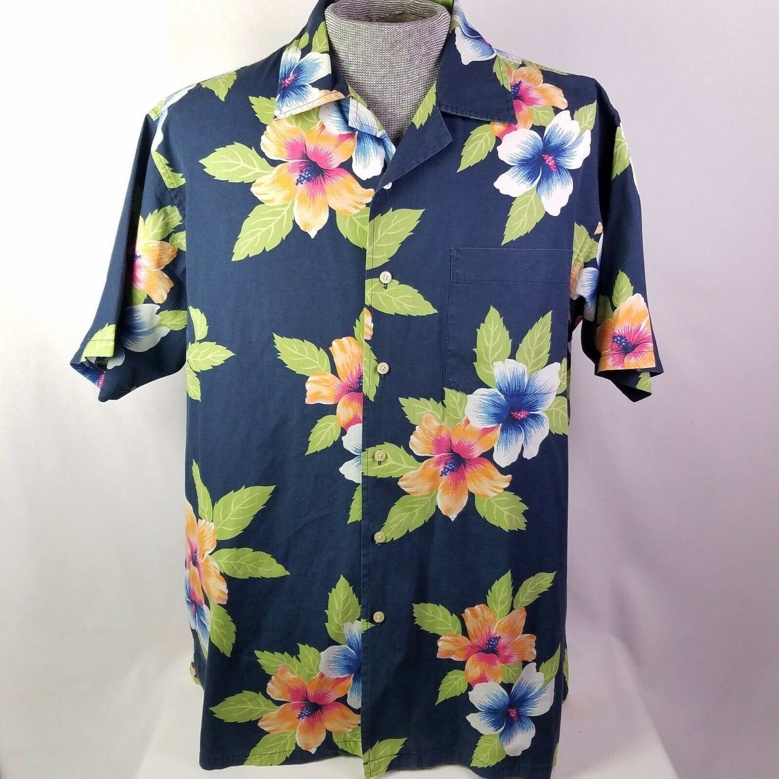 Nautica Hawaiian Shirt Aloha Friday Tropical Floral Mens Size XL Blue ...