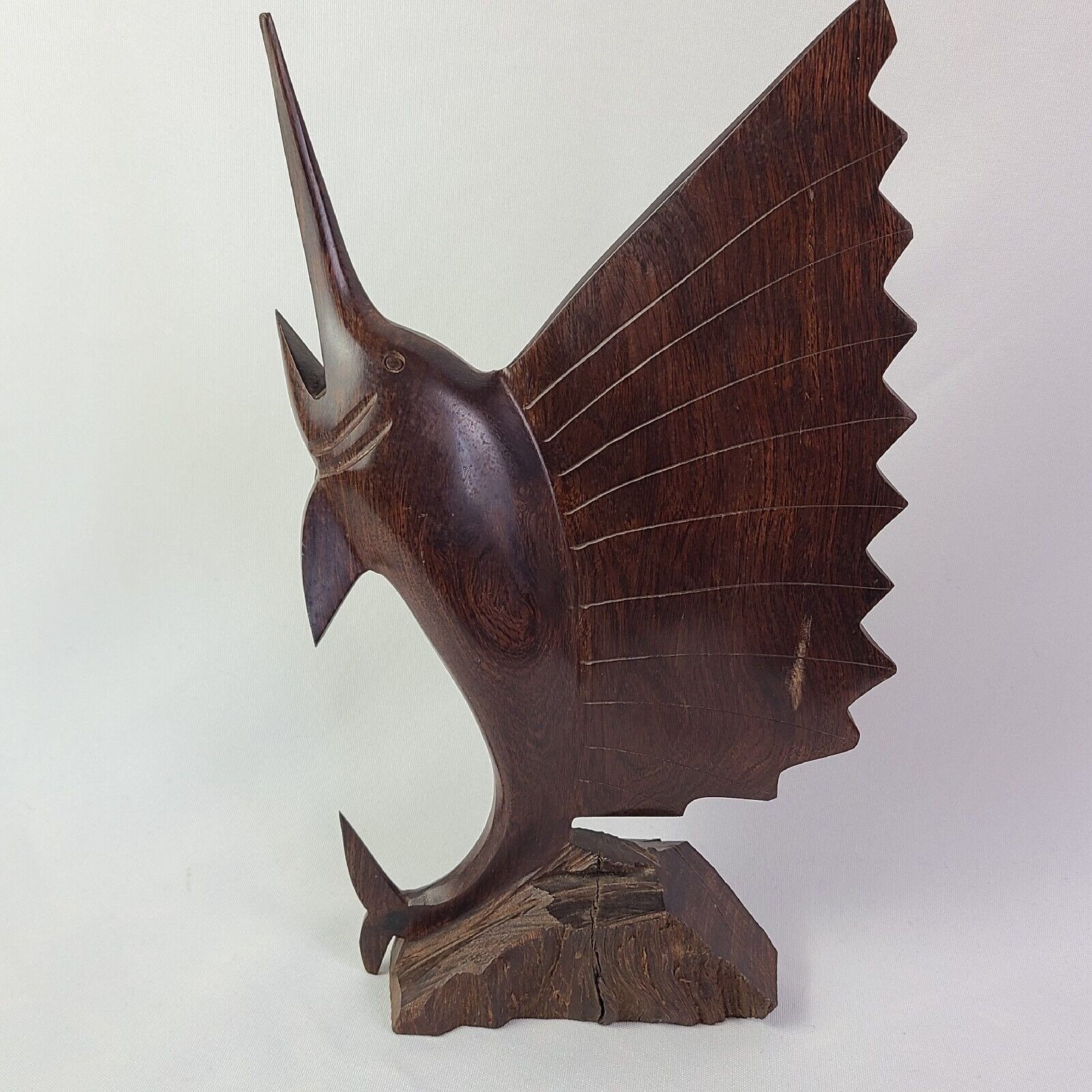 Hand Carved Ironwood Sailfish Marlin Statue Sculpture Dark Wood 12.75 ...