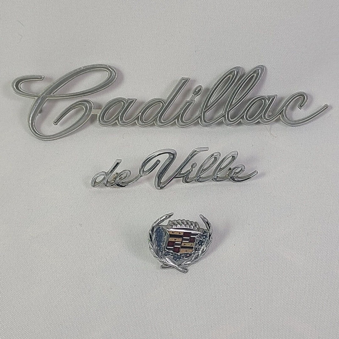 Vintage Cadillac De Ville Car Emblem Badge Script Logo Metal Original ...