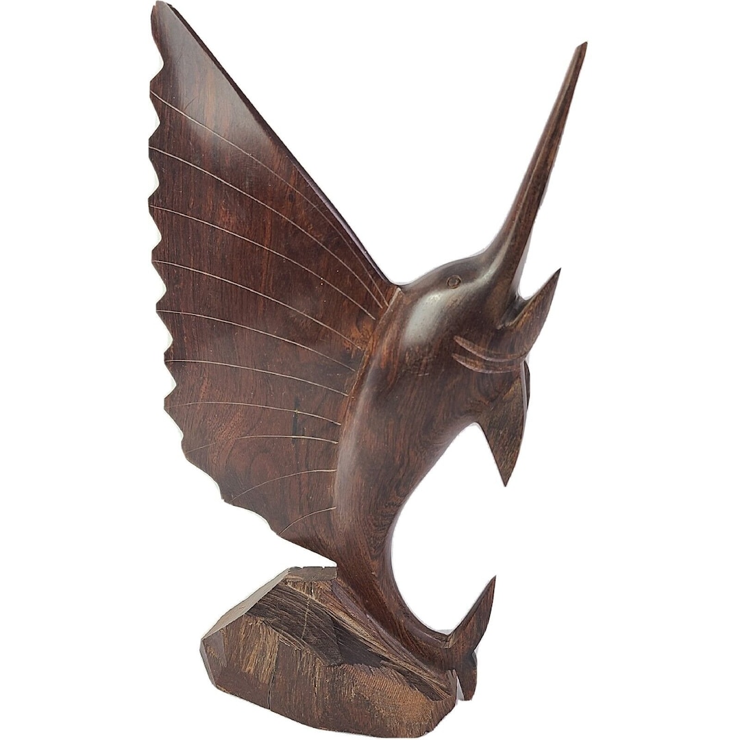 Hand Carved Ironwood Sailfish Marlin Statue Sculpture Dark Wood 12.75 ...