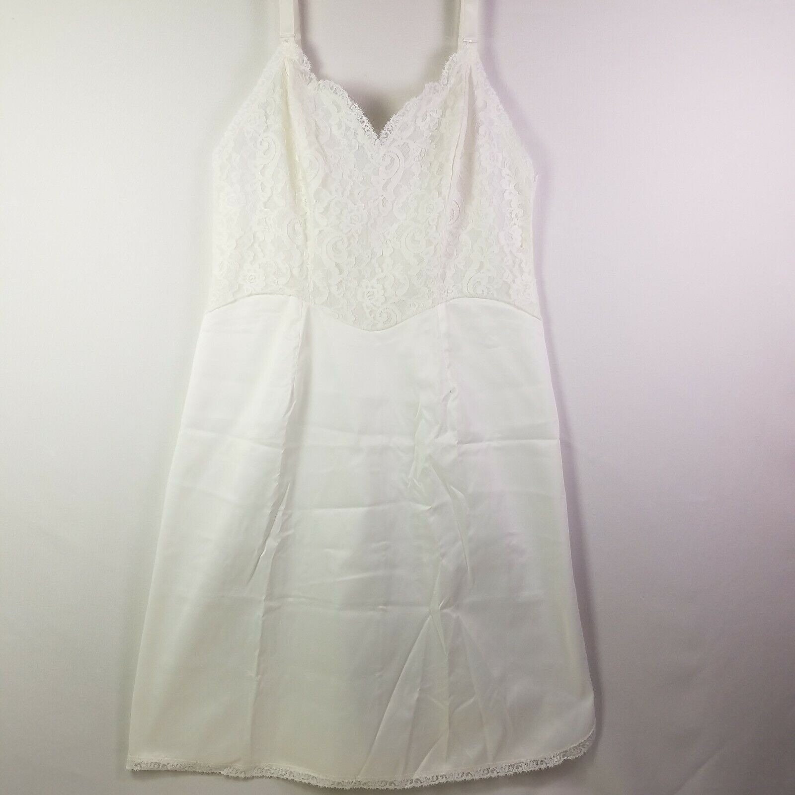 Vintage Full Slip Antron Nylon Ivory White Lace Lingerie Womens Size 36 ...