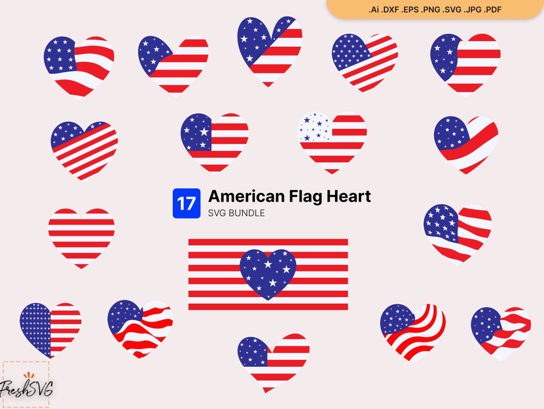 4th of July, American Flag Heart SVG, USA Flag Heart SVG Bundle ...