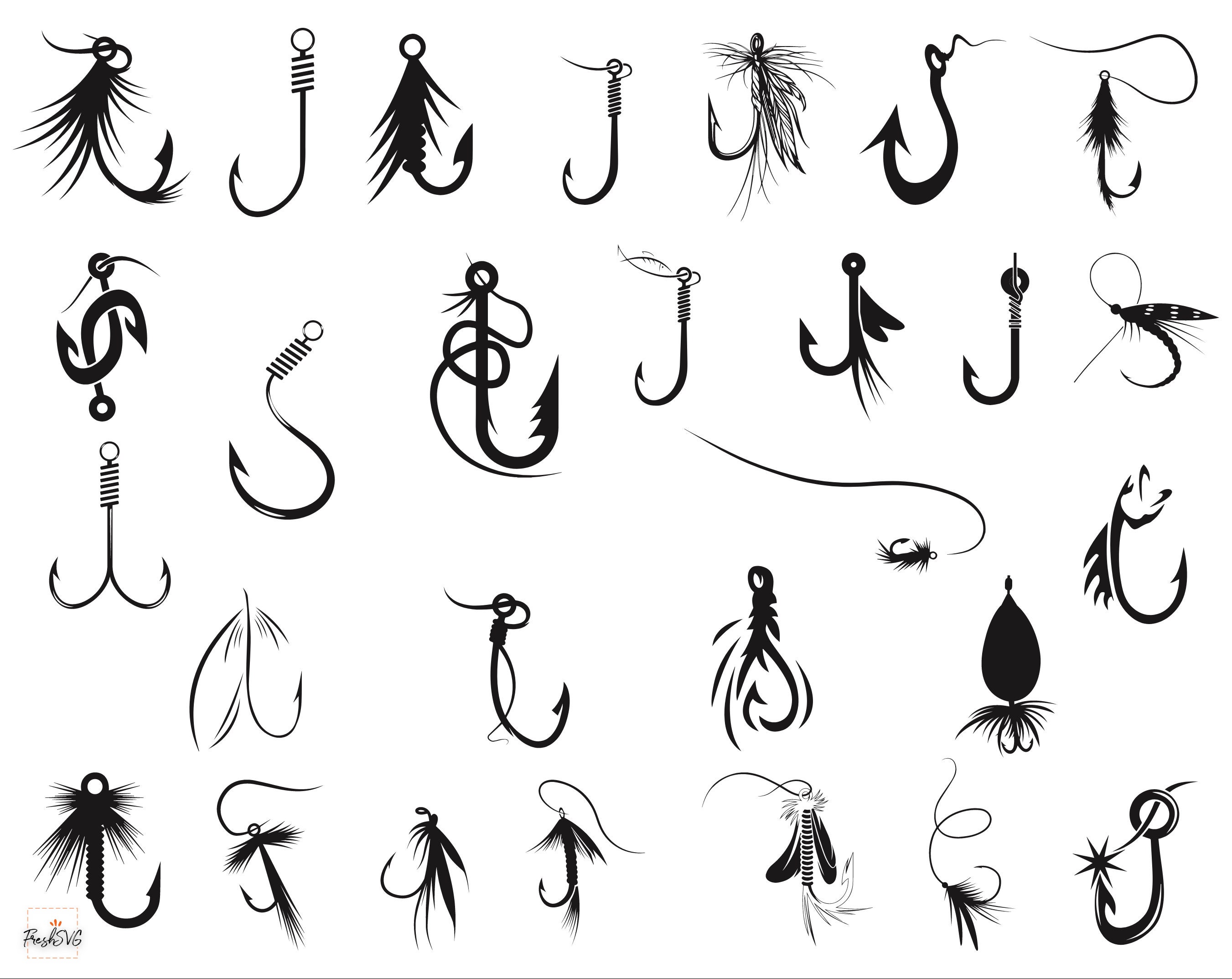 Fish Hook SVG Fish Hook Bundle SVG Fish Hook Silhouette | Etsy