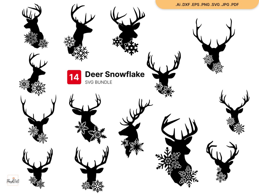 Deer Snowflake SVG, Deer Snowflake Bundle SVG, Deer Snowflakes ...