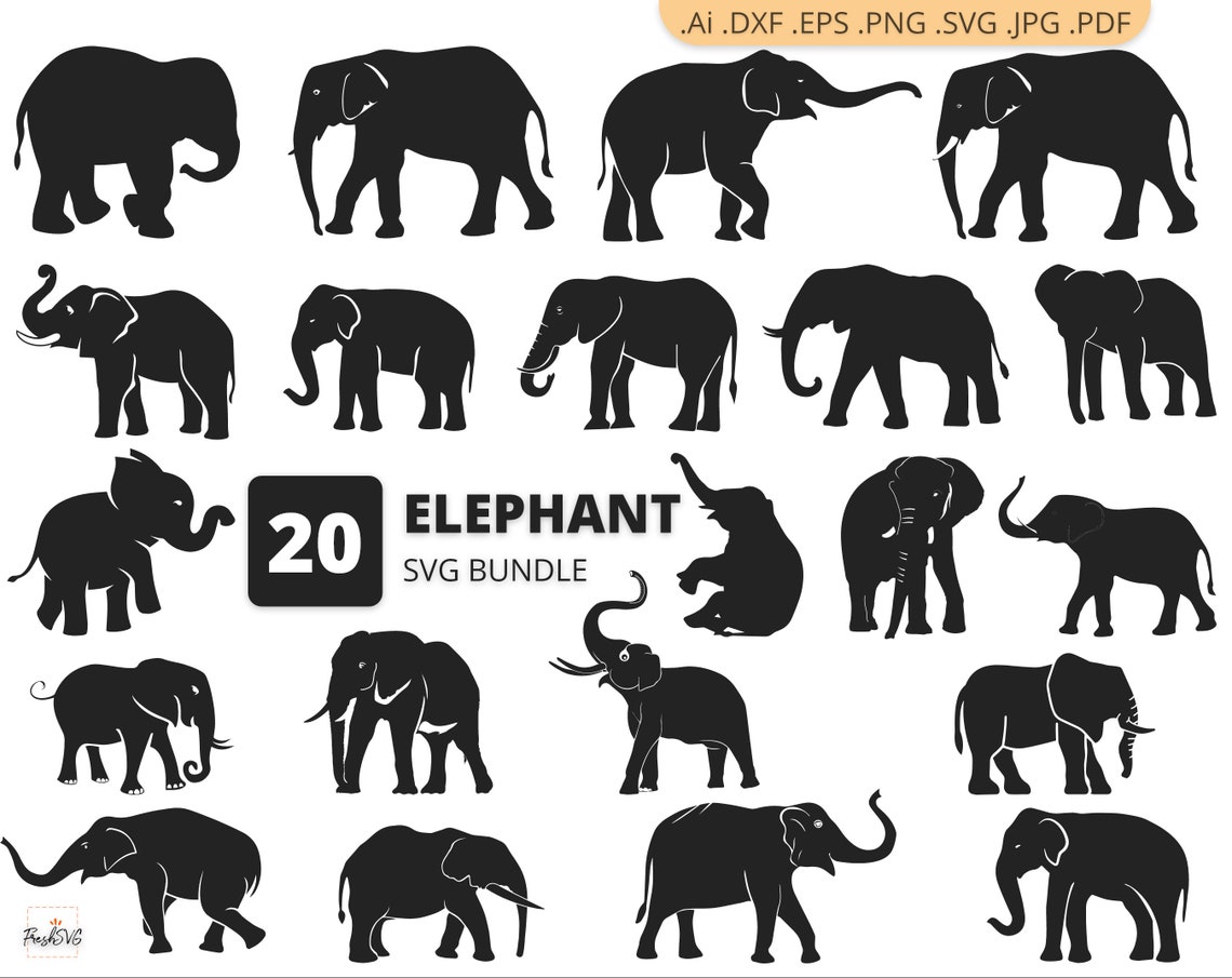 Elephant SVG Elephant Bundle SVG Elephant Silhouette | Etsy