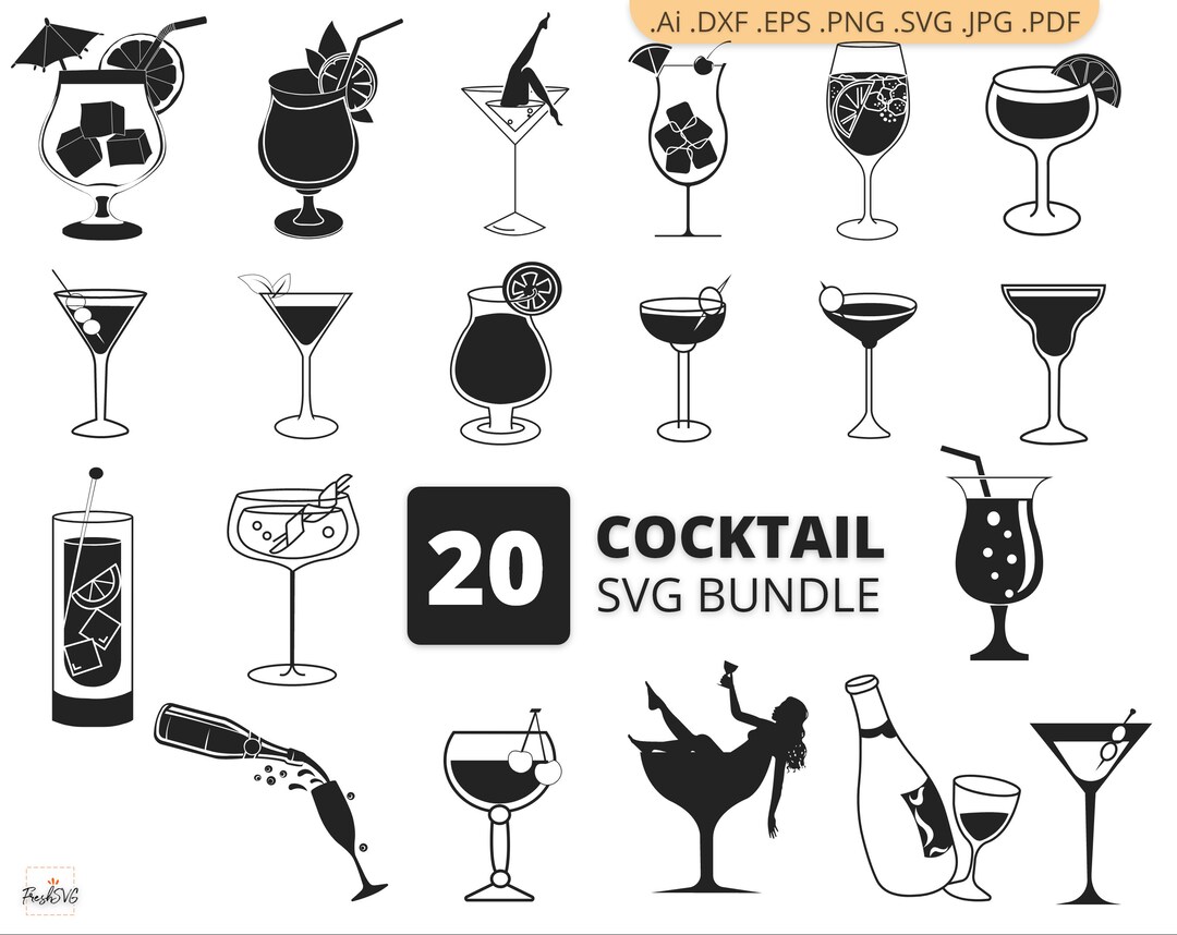 Cocktail SVG, Cocktail Bundle SVG, Cocktail Silhouette, Cocktail ...