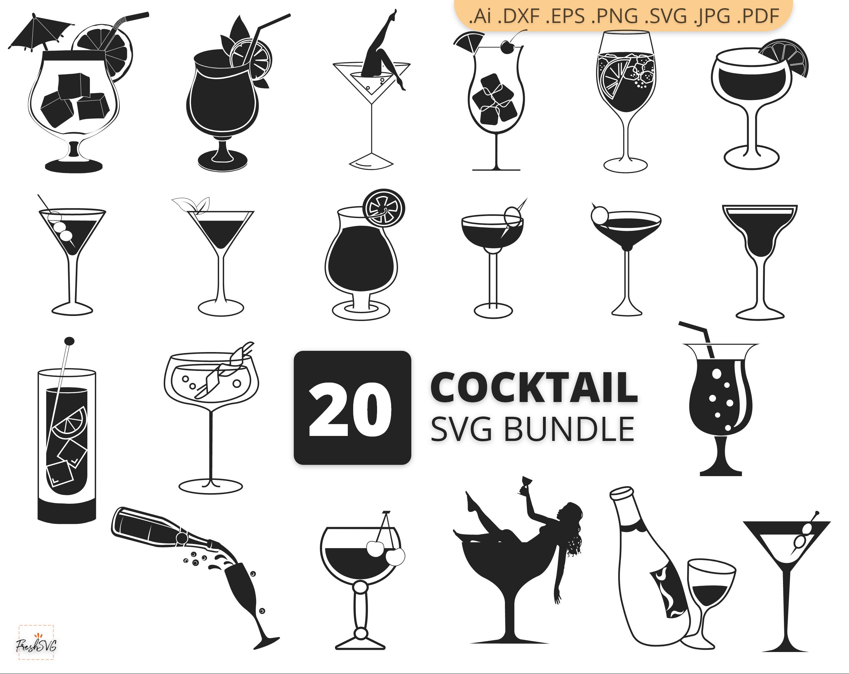 Cocktail SVG Cocktail Bundle SVG Cocktail Silhouette | Etsy