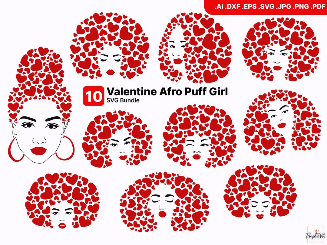 Valentine, Afro Puff SVG, Black Woman Svg, Puff Hairstyle Svg, Afro ...