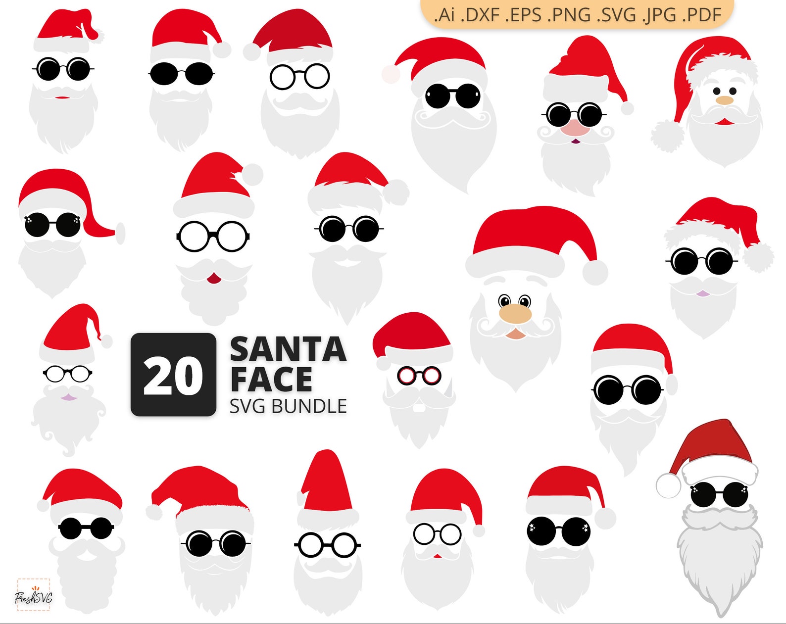 Christmas Santa Face SVG Santa Face Bundle SVG Christmas - Etsy
