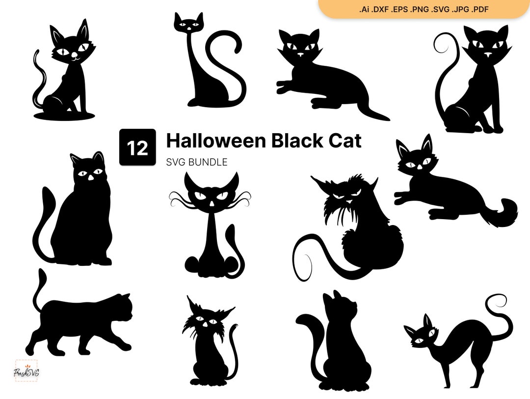 Halloween Cat SVG, Halloween Cat Bundle SVG, Halloween Cat Silhouette ...