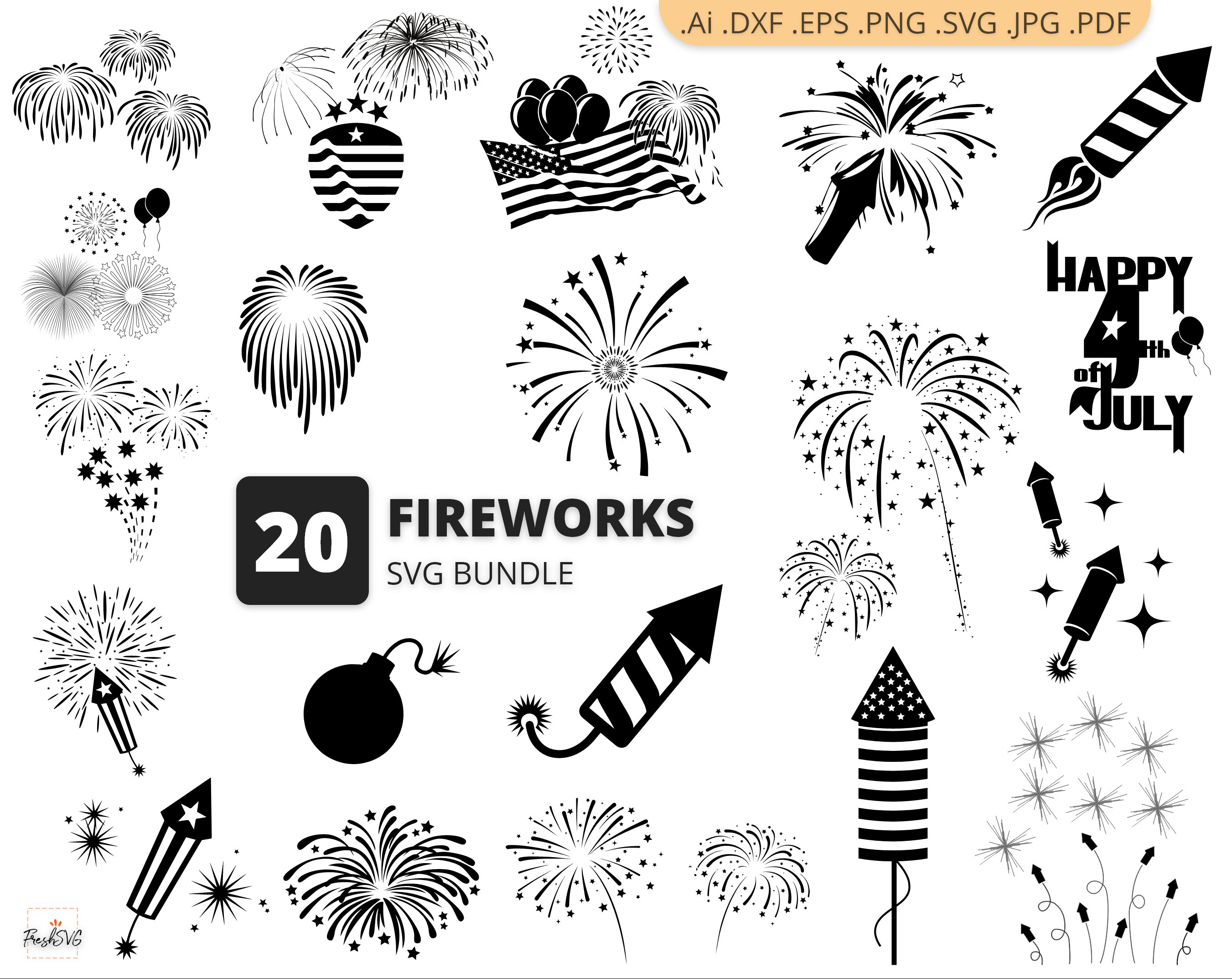 Fireworks SVG Fireworks Bundle SVG Fireworks Silhouette 4th - Etsy