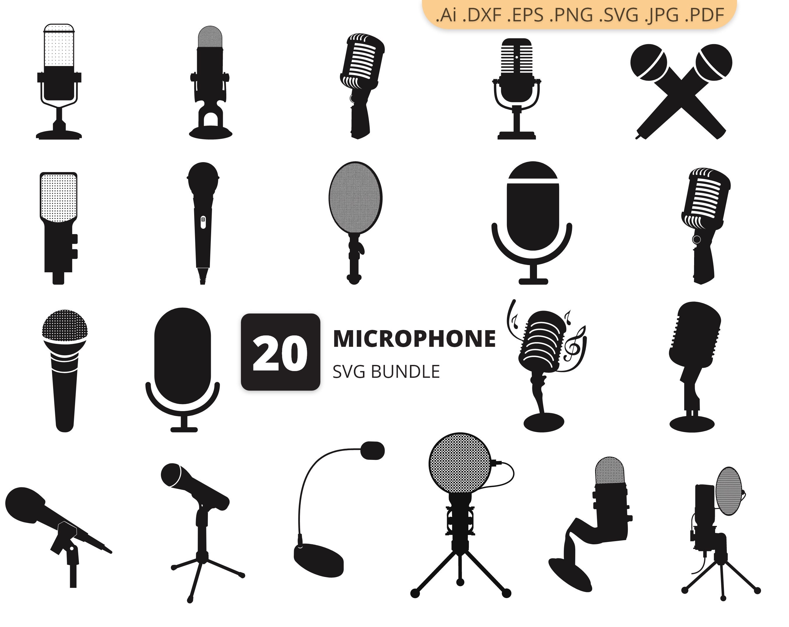Microphone SVG, Microphone Bundle SVG, Microphone Silhouette ...
