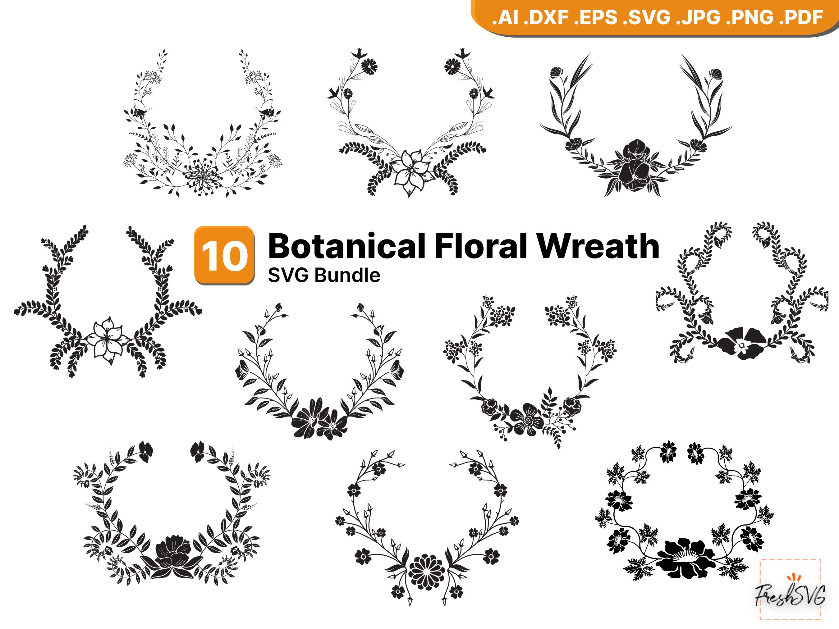 Botanical Floral Frame SVG Wreath SVG Bundle Silhouette - Etsy