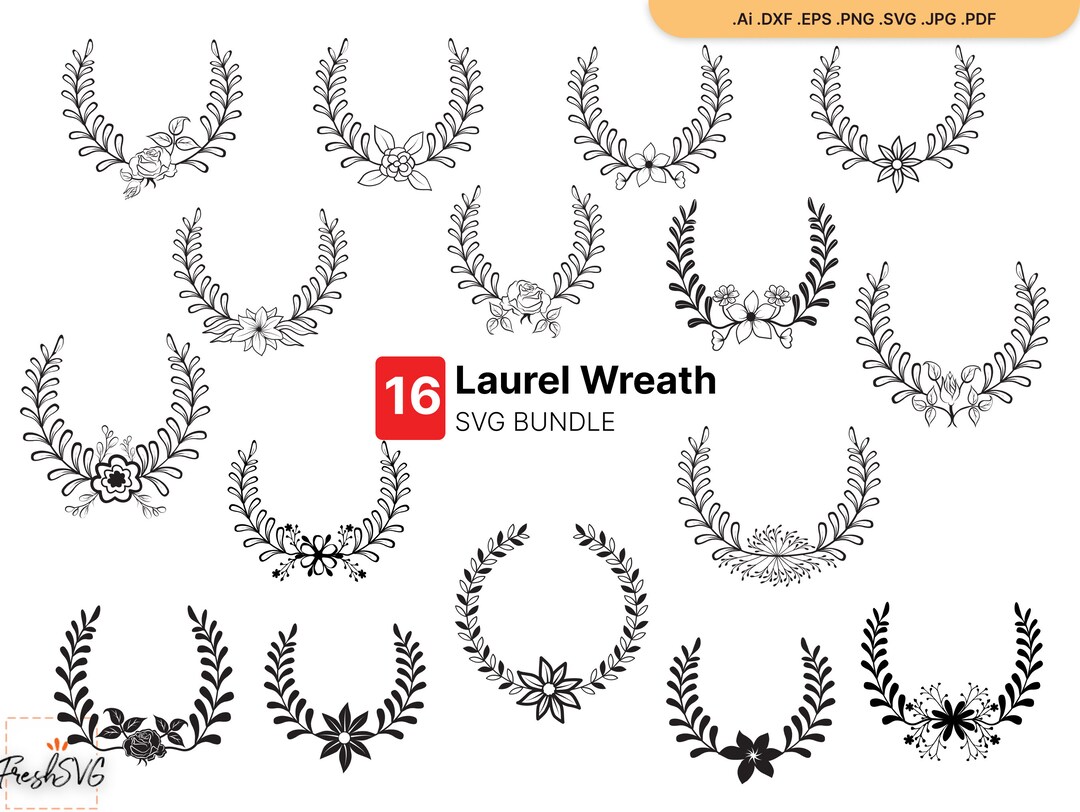 Laurel Wreath SVG, USA Flag Heart SVG Bundle, Silhouette, Clipart ...