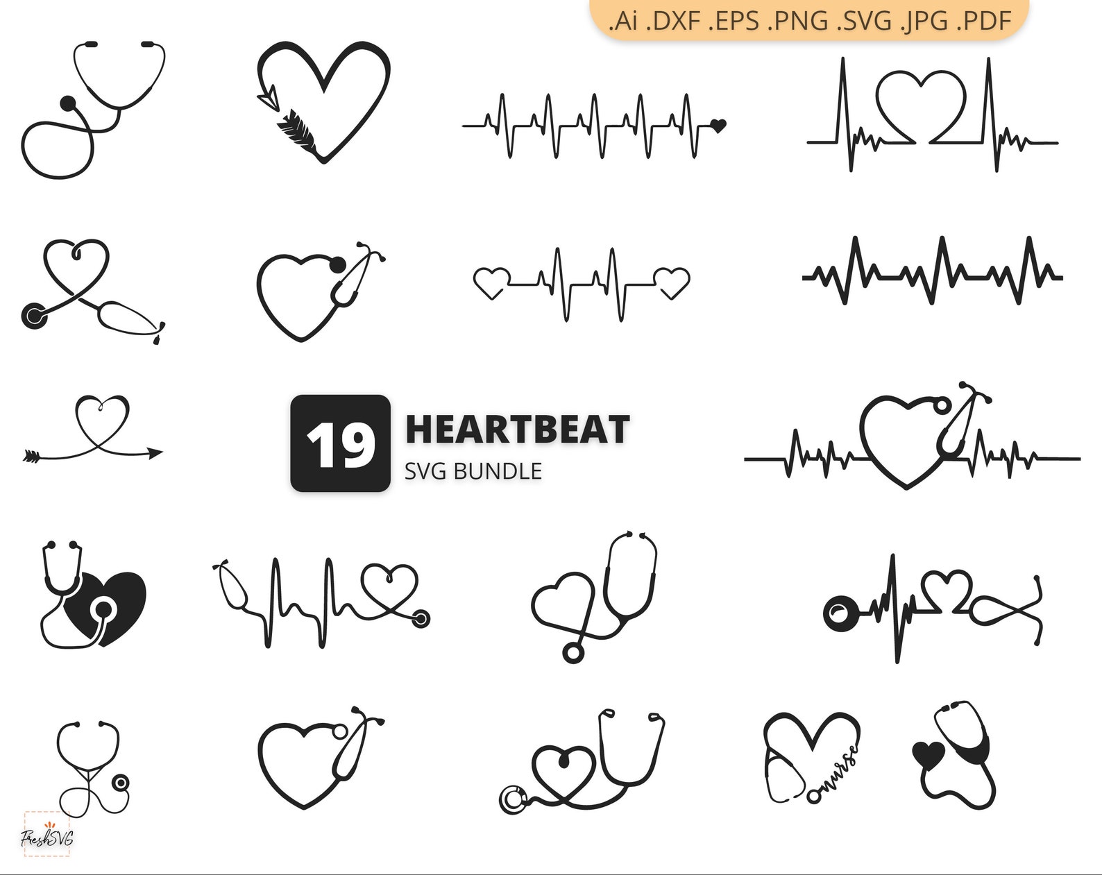 Heartbeat SVG, Heartbeat Bundle SVG, Heartbeat Silhouette, Heartbeat ...