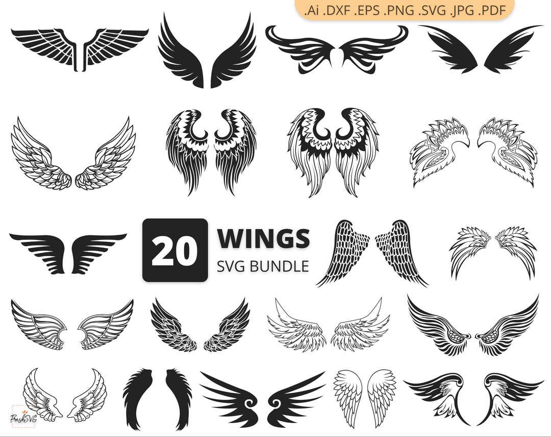 Wings SVG, Wings Bundle SVG, Wings Silhouette, Wings Clipart, Digital ...