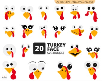 Turkey Face SVG, Turkey Face Bundle SVG, Turkey Face Silhouette, Turkey ...