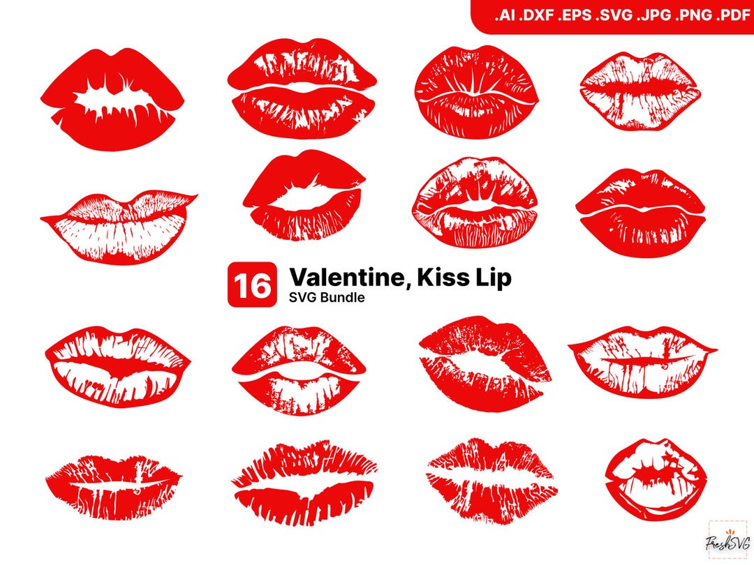 Valentine Kiss Lip SVG, Lips Svg, Valentine Lips Bundle SVG, Lips ...