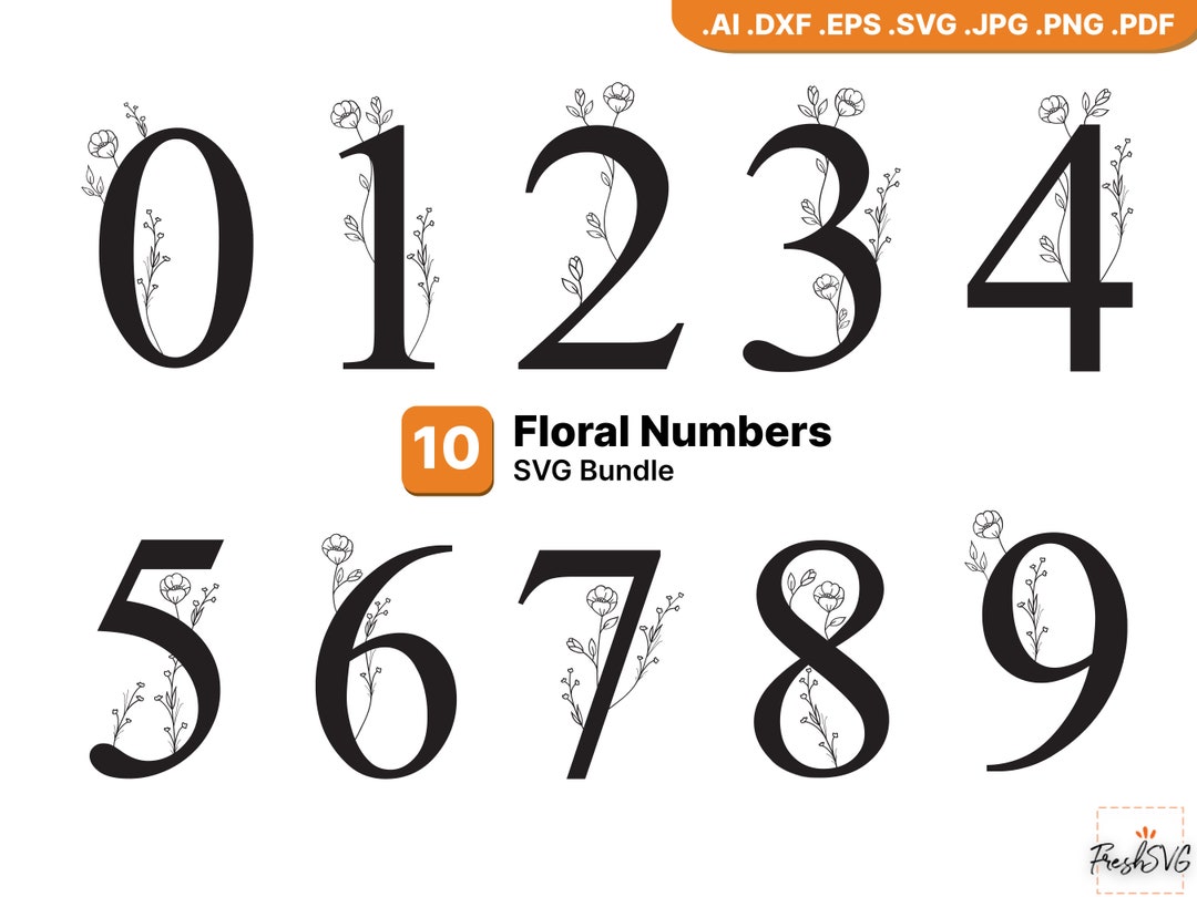 Floral Number SVG, Floral Numbers SVG Bundle, Silhouette, Clipart ...