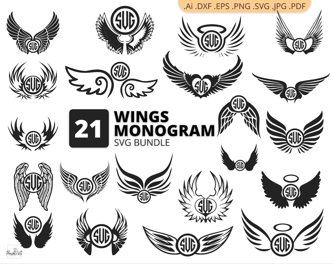 Wings Monogram SVG, Wings Monogram Bundle SVG, Wings Monogram ...