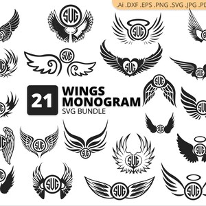 Wings Monogram SVG, Wings Monogram Bundle SVG, Wings Monogram ...