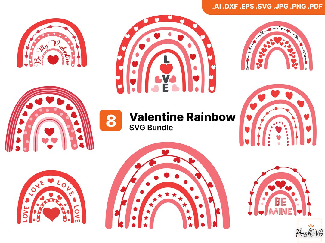 Valentine Rainbow SVG, SVG Bundle, Silhouette, Clipart, Digital File ...