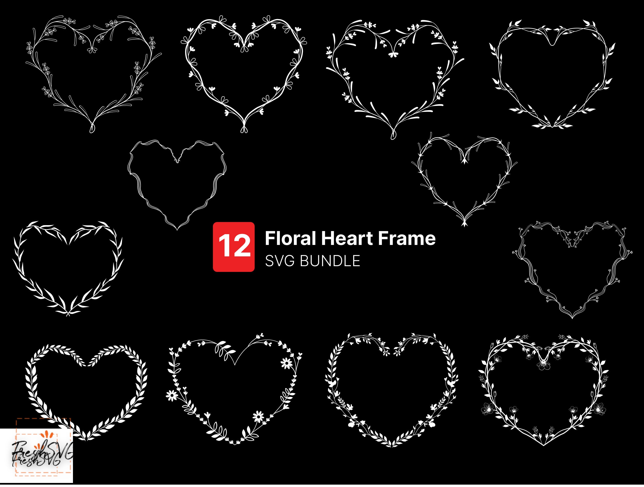 Floral Heart Wreath SVG Heart Frame SVG Bundle Silhouette - Etsy