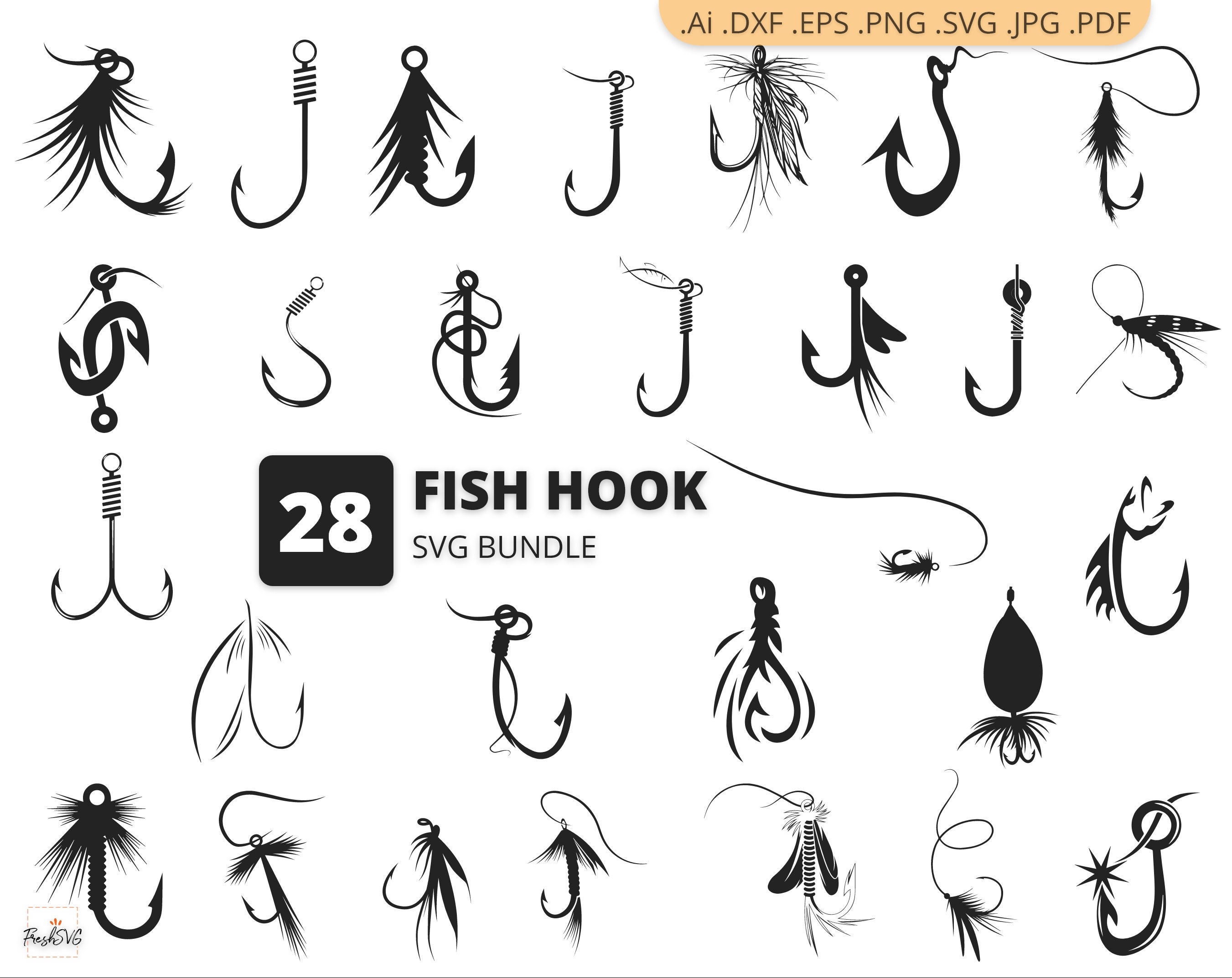 Fish Hook SVG, Fish Hook Bundle SVG, Fish Hook Silhouette, Fish Hook ...