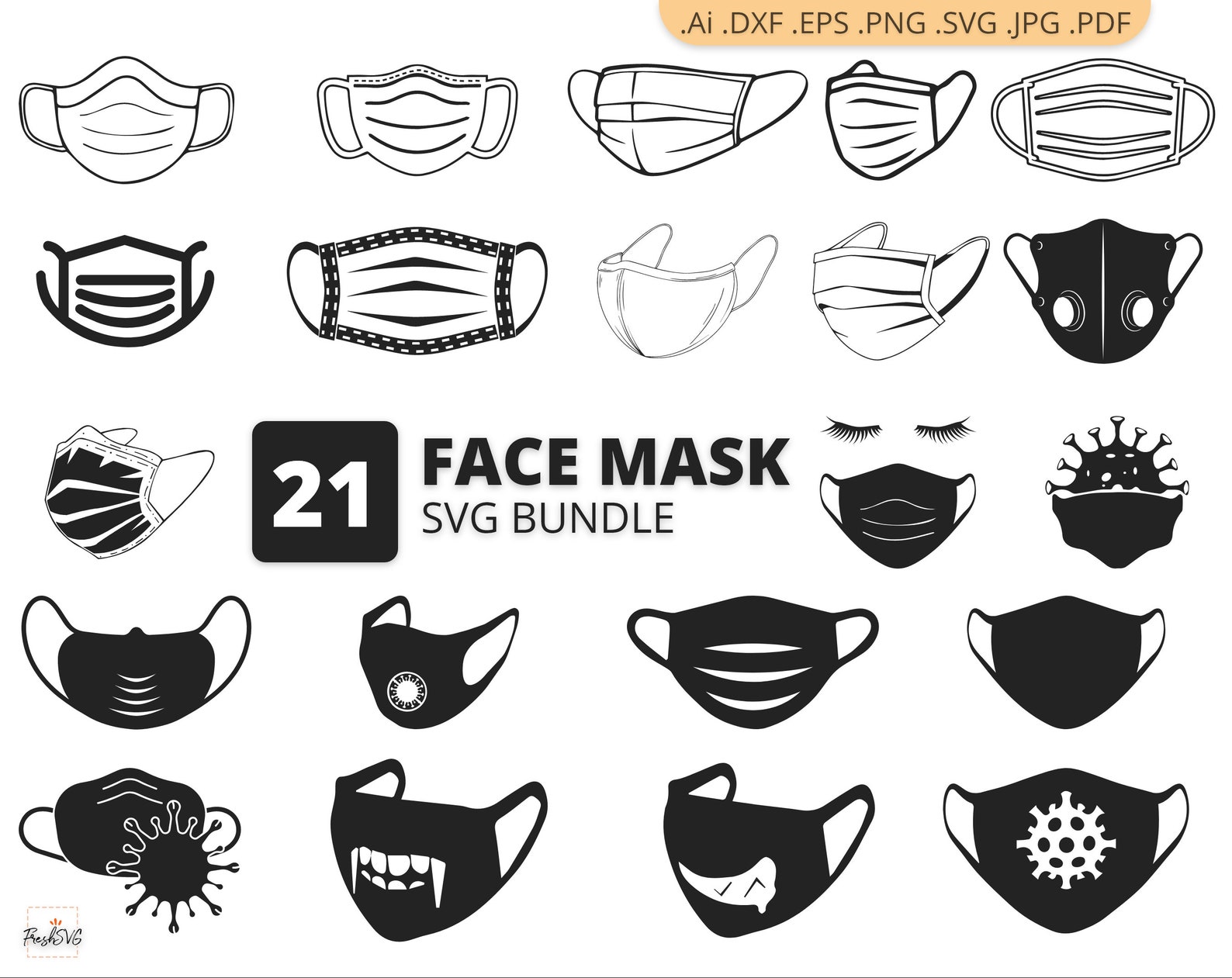 Mask SVG Mask Bundle SVG Mask Silhouette Mask Clipart - Etsy
