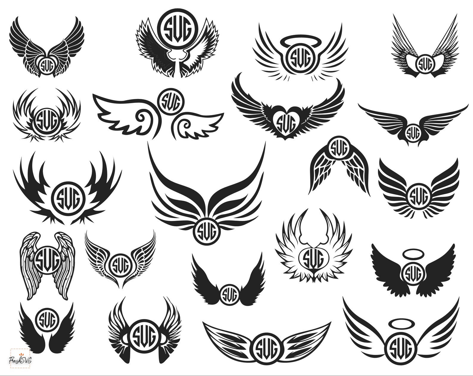 Wings Monogram SVG Wings Monogram Bundle SVG Wings Monogram - Etsy