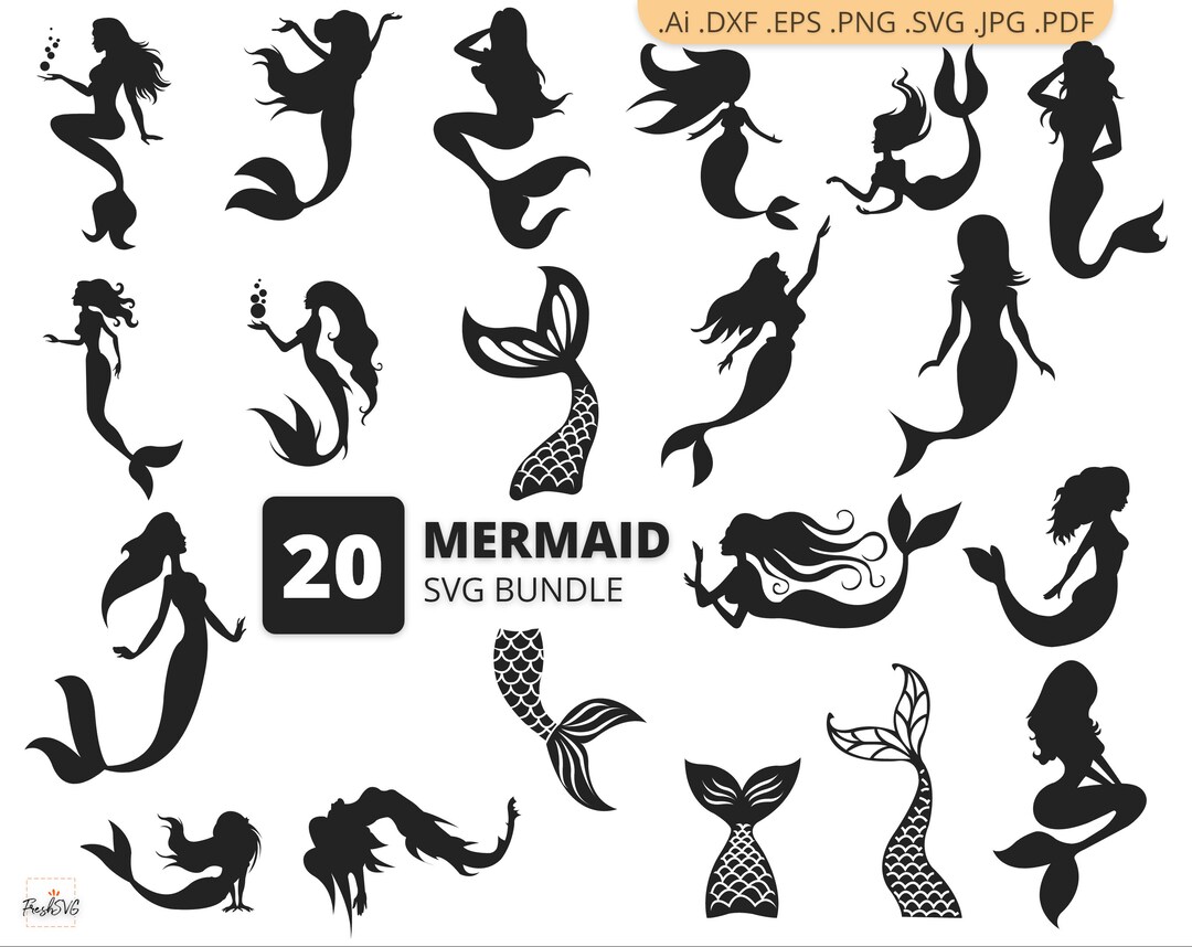 Mermaid SVG, Mermaid Bundle SVG, Mermaid Silhouette, Mermaid Clipart ...