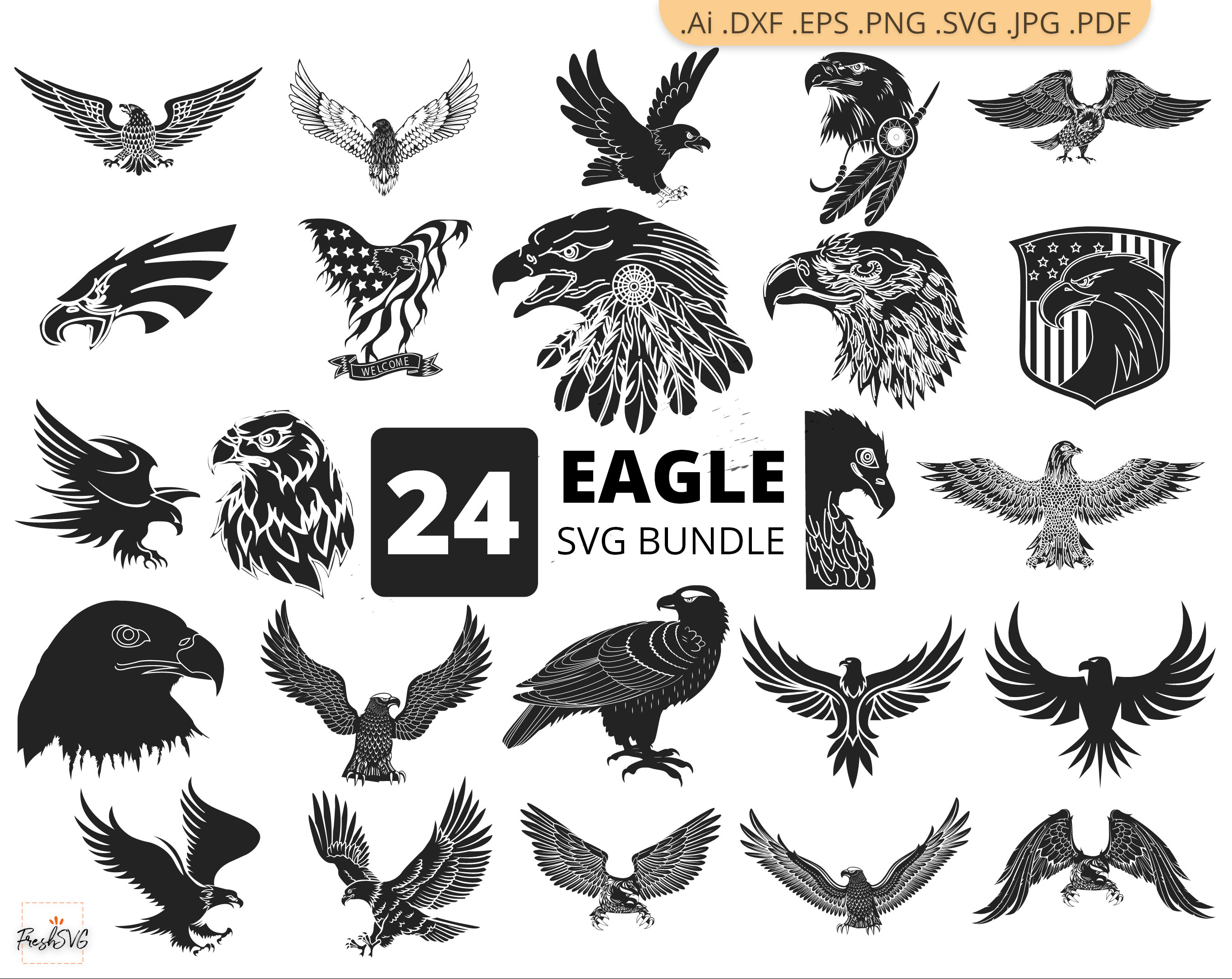 Eagle SVG, Eagle Bundle SVG, Eagle Silhouette, Eagle Clipart, Digital ...
