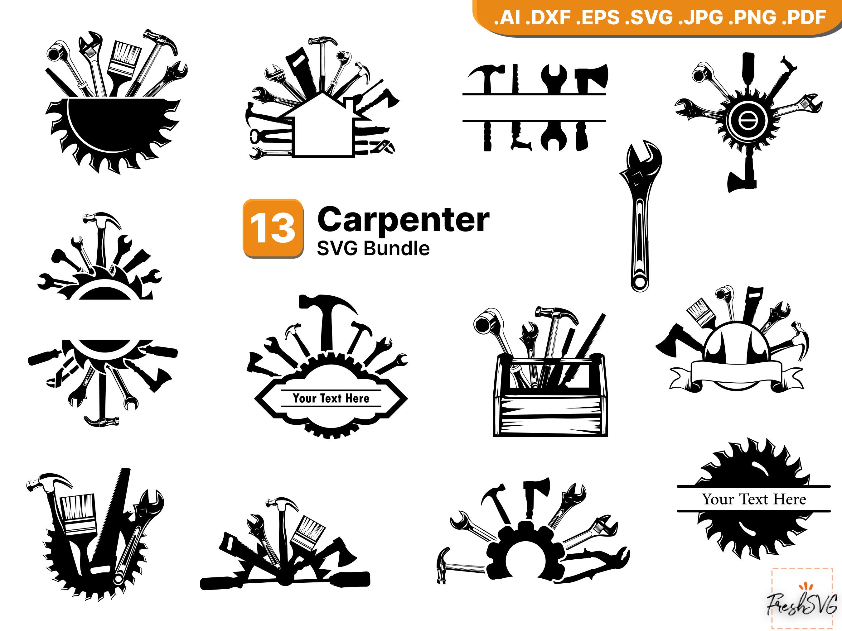 Carpenter SVG, Contractor SVG, Repair Tools SVG Bundle, Silhouette ...
