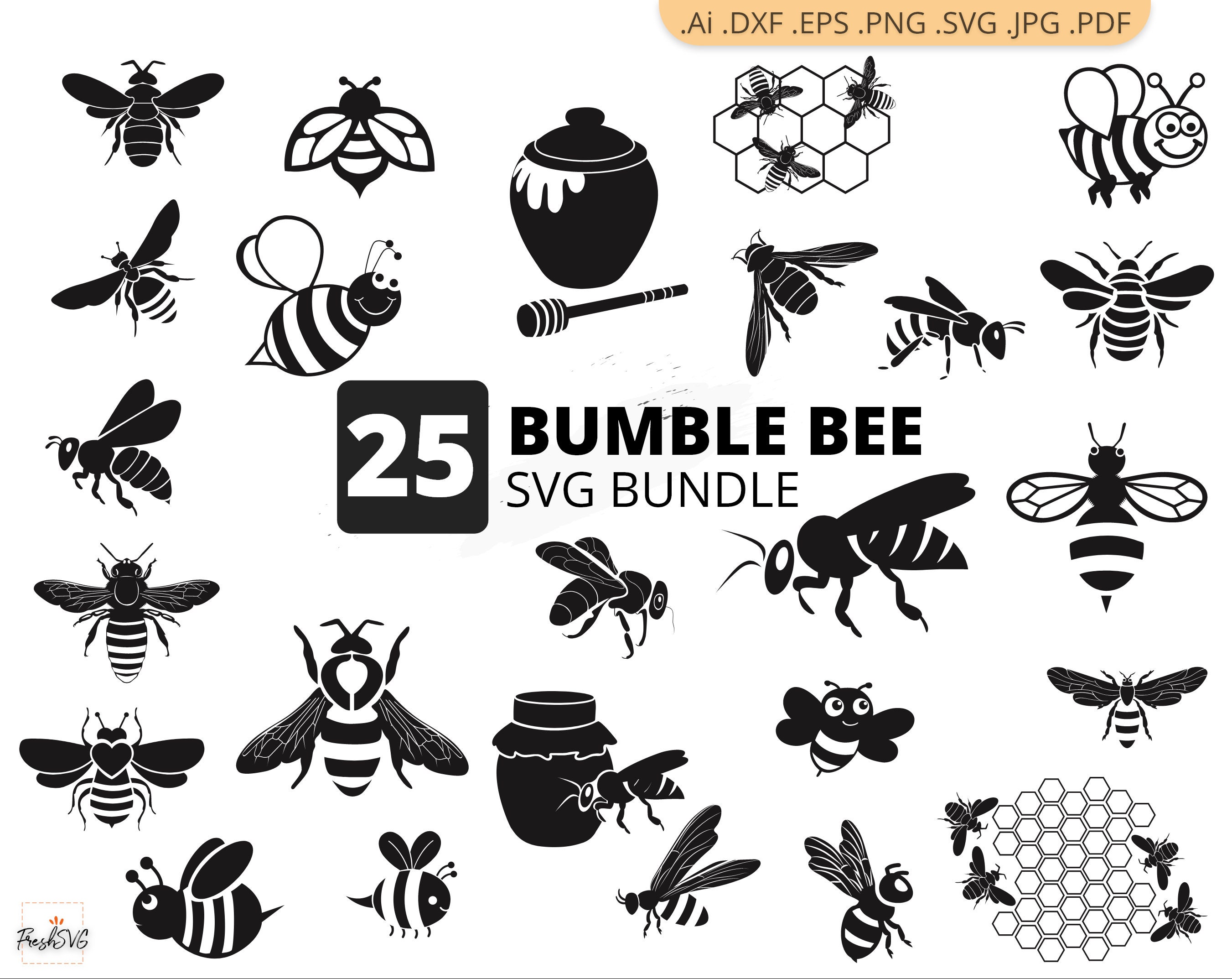 Bumble Bee SVG, Bumble Bee Bundle SVG, Bumble Bee Silhouette, Bumble ...