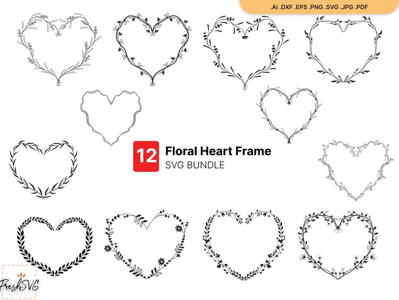 Floral Heart Wreath SVG Heart Frame SVG Bundle Silhouette - Etsy