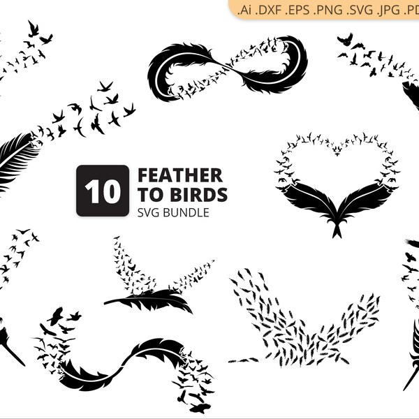 Feather With Birds Svg - Etsy