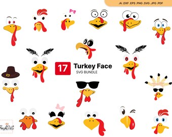 Turkey Face SVG, Turkey Face Bundle SVG, Turkey Face Silhouette, Turkey ...