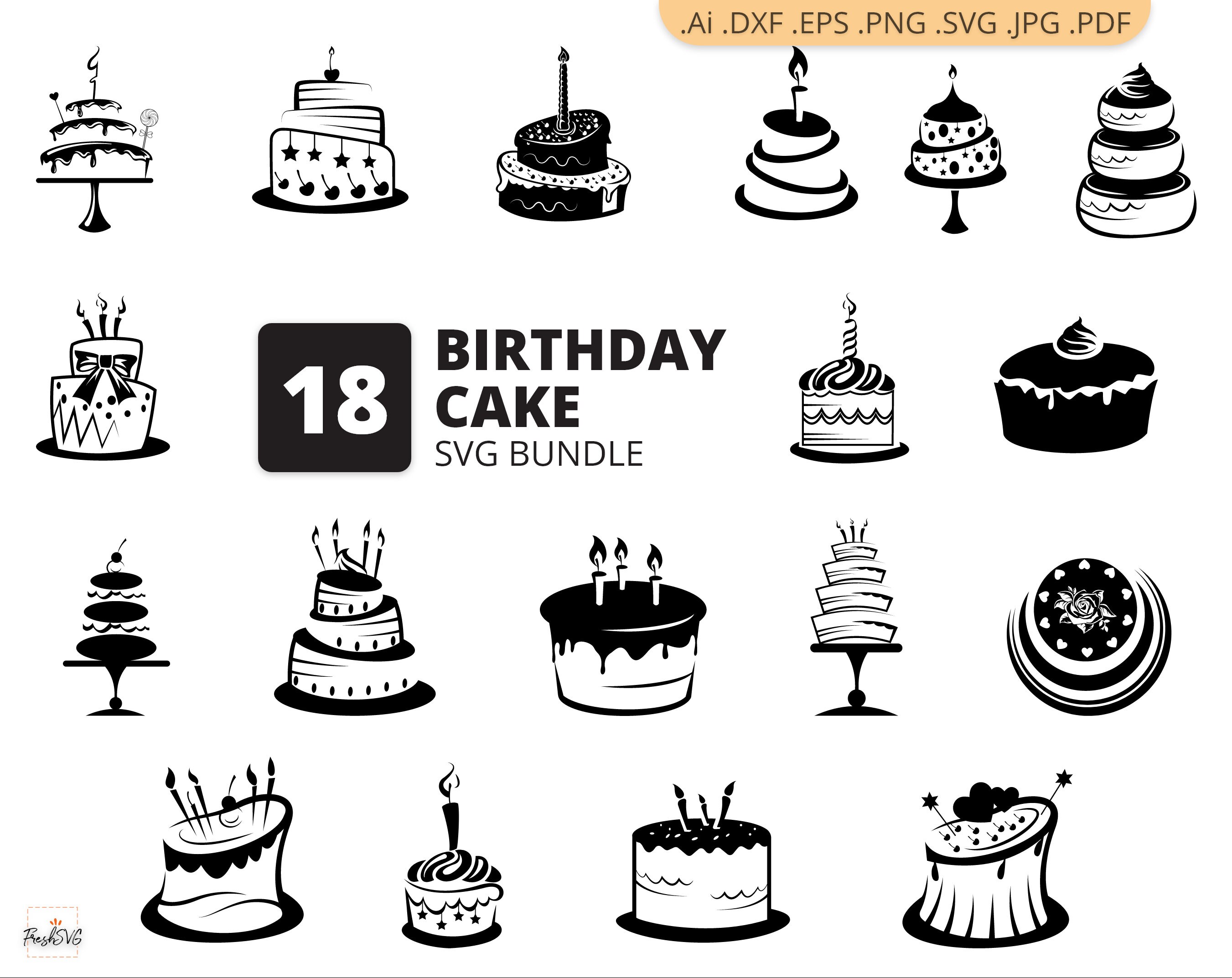 Birthday Cake SVG, Birthday Cake Bundle SVG, Birthday Cake Silhouette ...