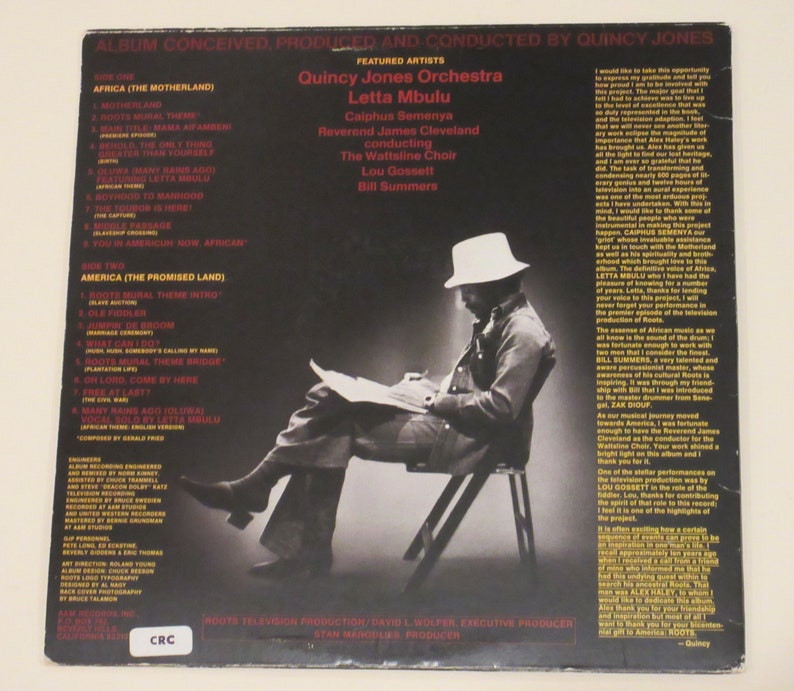 Roots Vinyl Quincy Jones TV Soundtrack 1970s With Poster, or Choose ...