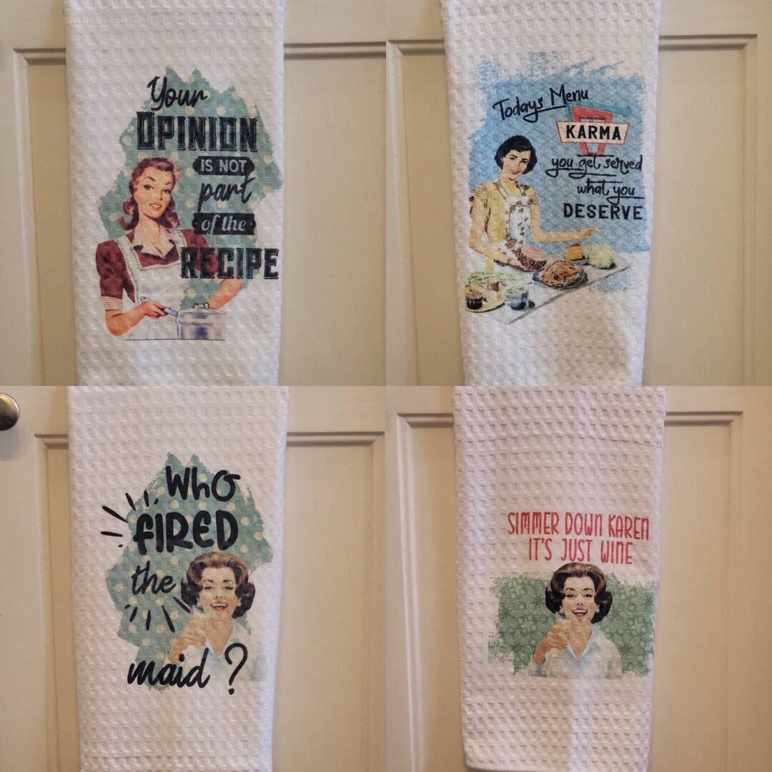 Funny Tea Towels With Retro Women, Kitchen Tea Towels, Retro Women - Etsy