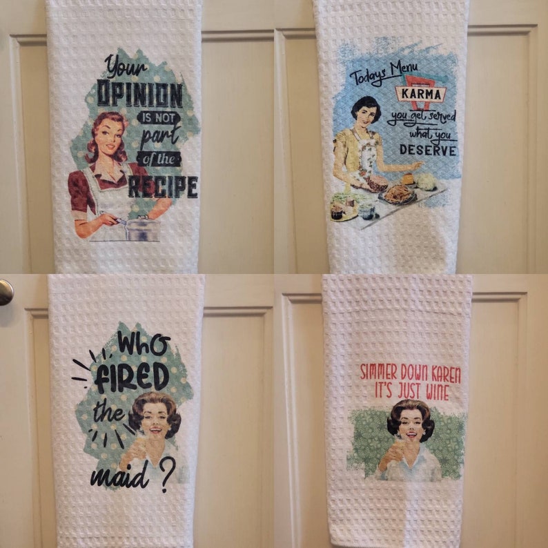 Funny Tea Towels With Retro Women, Kitchen Tea Towels, Retro Women - Etsy